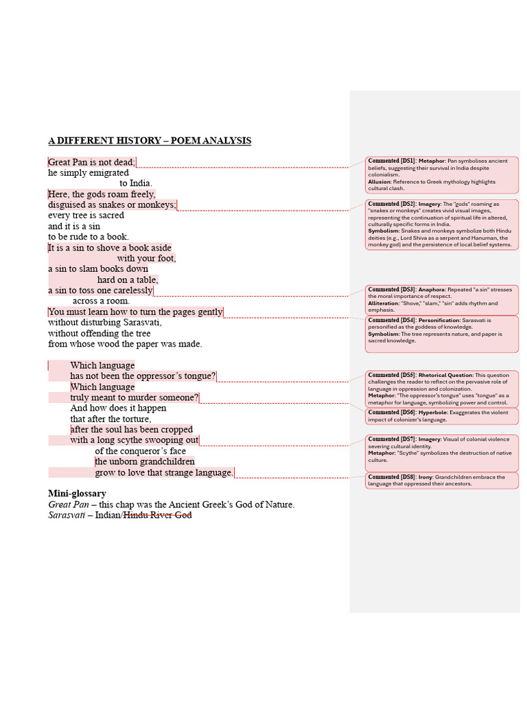 A Different History Poem Analysis | PDF | Deities | Religious Belief ...