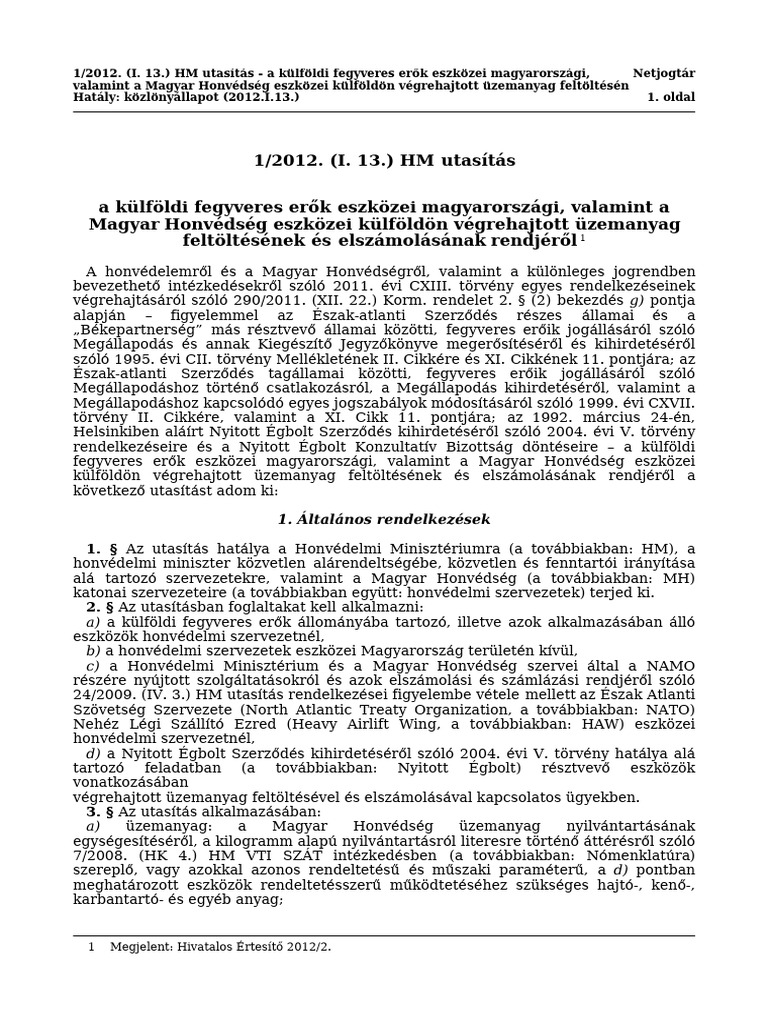 1 - 2012. (I. 13.) HM Utasítás | PDF