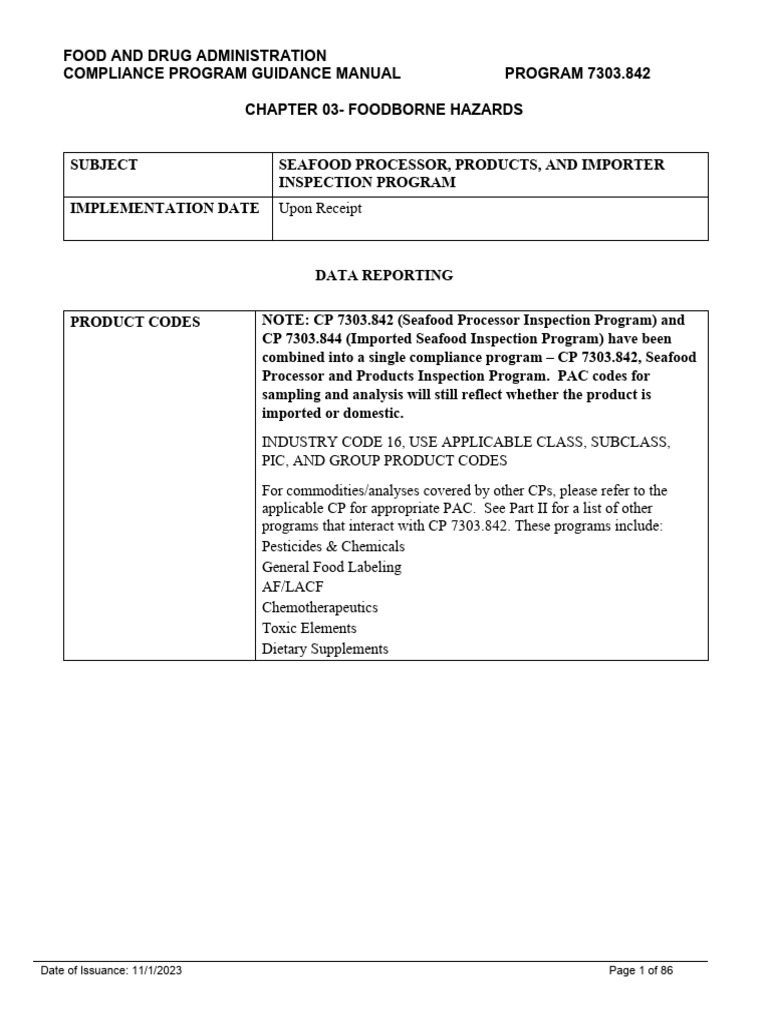 Food and Drug Administration Compliance Program Guidance Manual PROGRAM ...