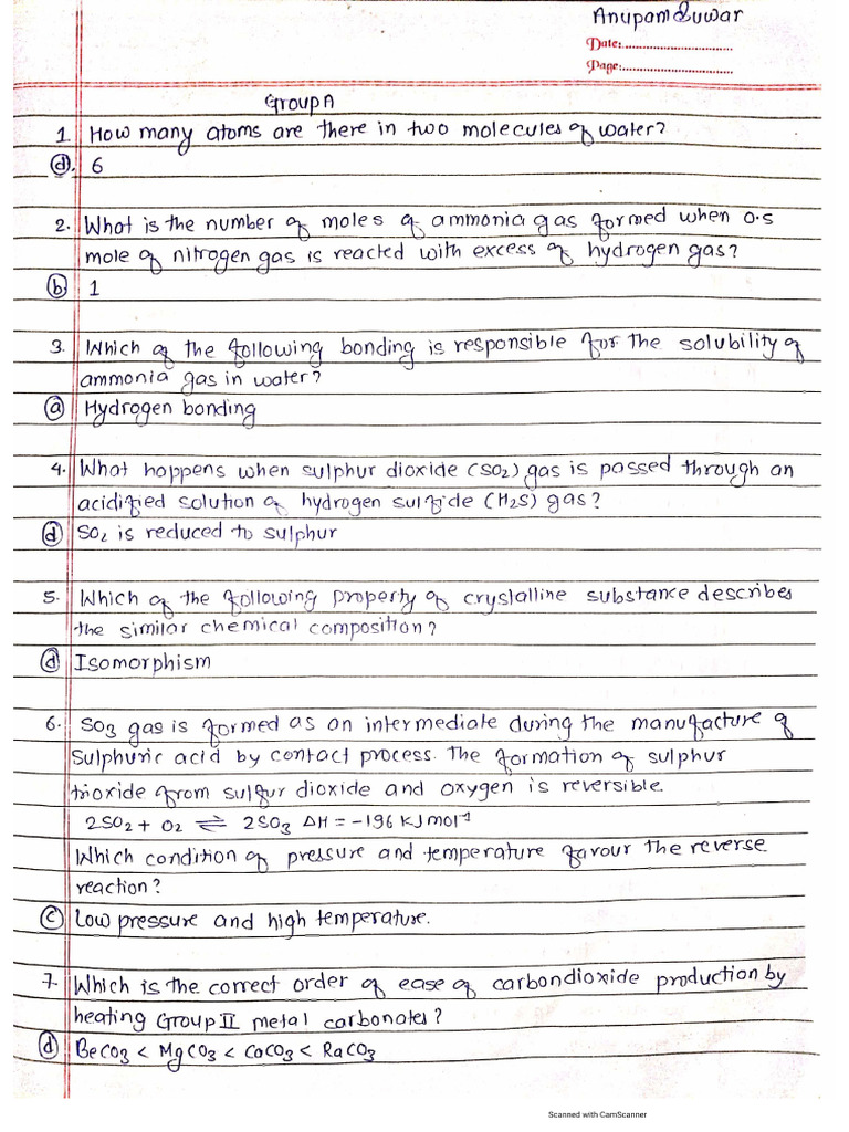 Chemistry CDC Model Solution | PDF