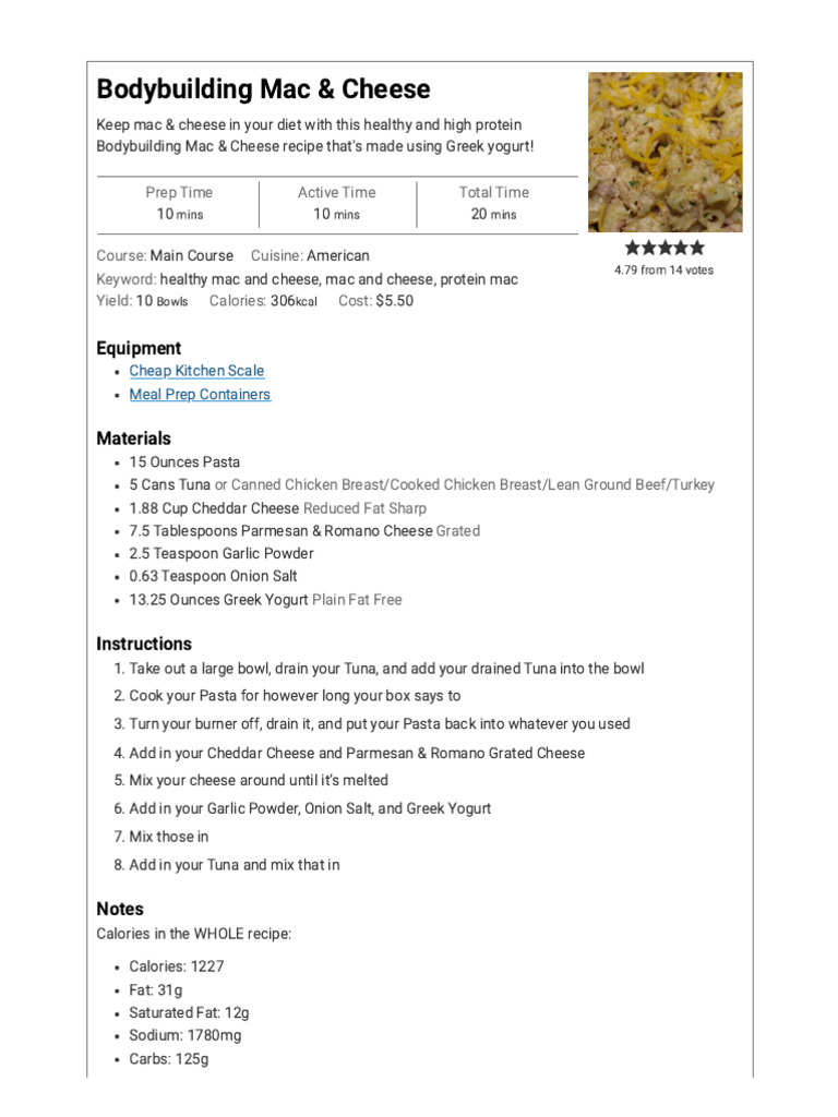 Bodybuilding Mac & Cheese - The Protein Chef | PDF