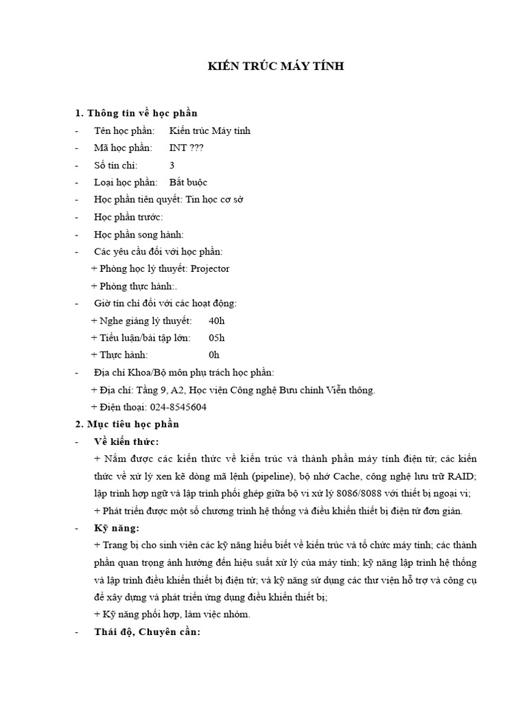 DeCuong - KTMT-2022 | PDF