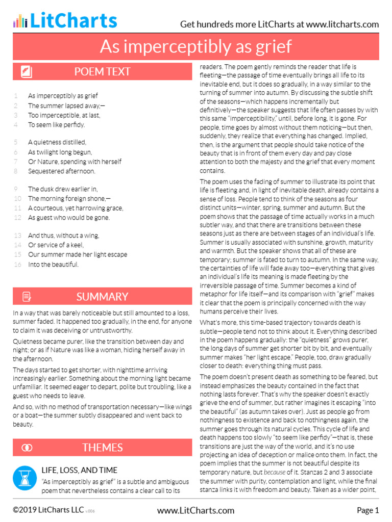 As Imperceptibly As Grief LitChart | PDF | Poetry