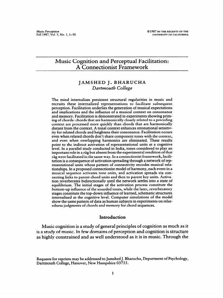 Bharucha, J. J. (1987) - Music Cognition and Perceptual Facilitation A ...
