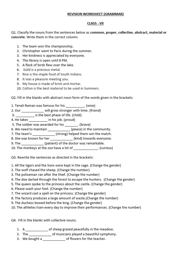 Grammar Revision Worksheet for Class VII | PDF | Adverb | Linguistic Typology