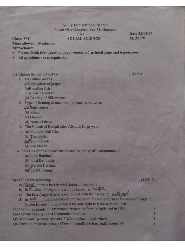 Social Science Papers Class 8 | PDF