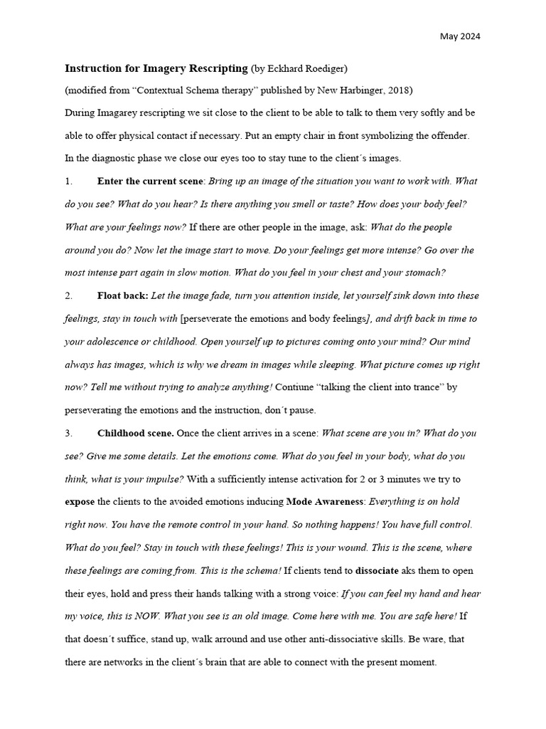 Instructions For Imagery Rescripting | PDF | Psychology | Behavioural ...