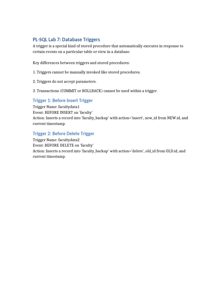 Lab7 PL SQL Triggers Summary | PDF