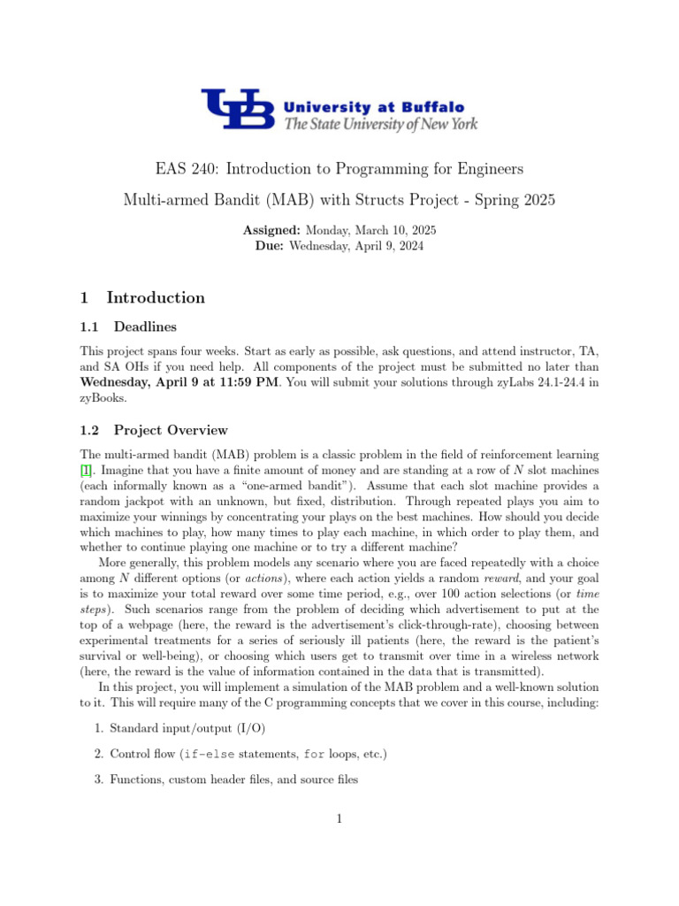 EAS 240 MAB Project Description Spring 2025 | PDF | Computer Program | Programming