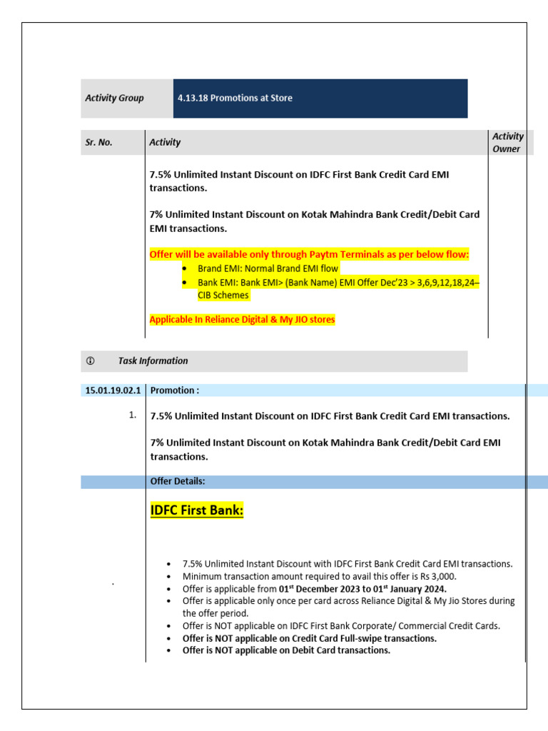 Reliance Digital EMI Discounts December 2023 | PDF | Credit Card ...