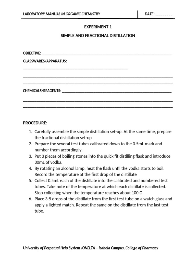Lab Manual Org Chem Lab Prelims (1) | PDF | Distillation | Glasses