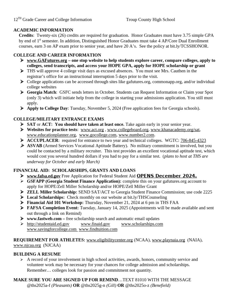 12th Grade College & Career Guide | PDF | Act (Test) | Advanced Placement
