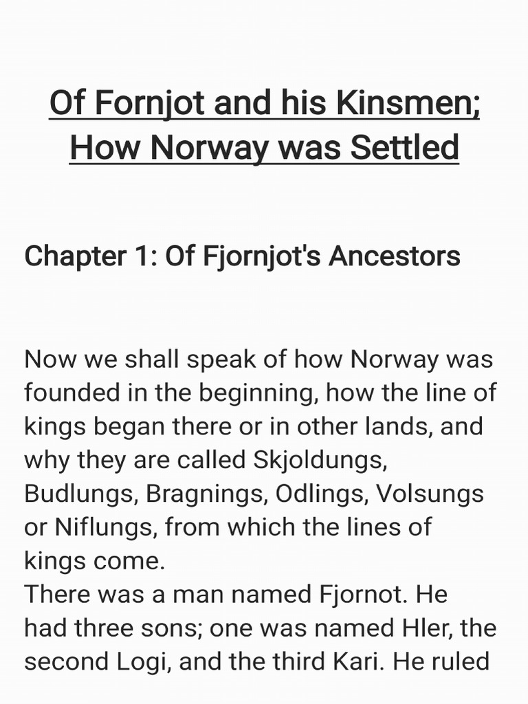 Of Fornjot and His Kinsmen How Norway Was Settled | PDF