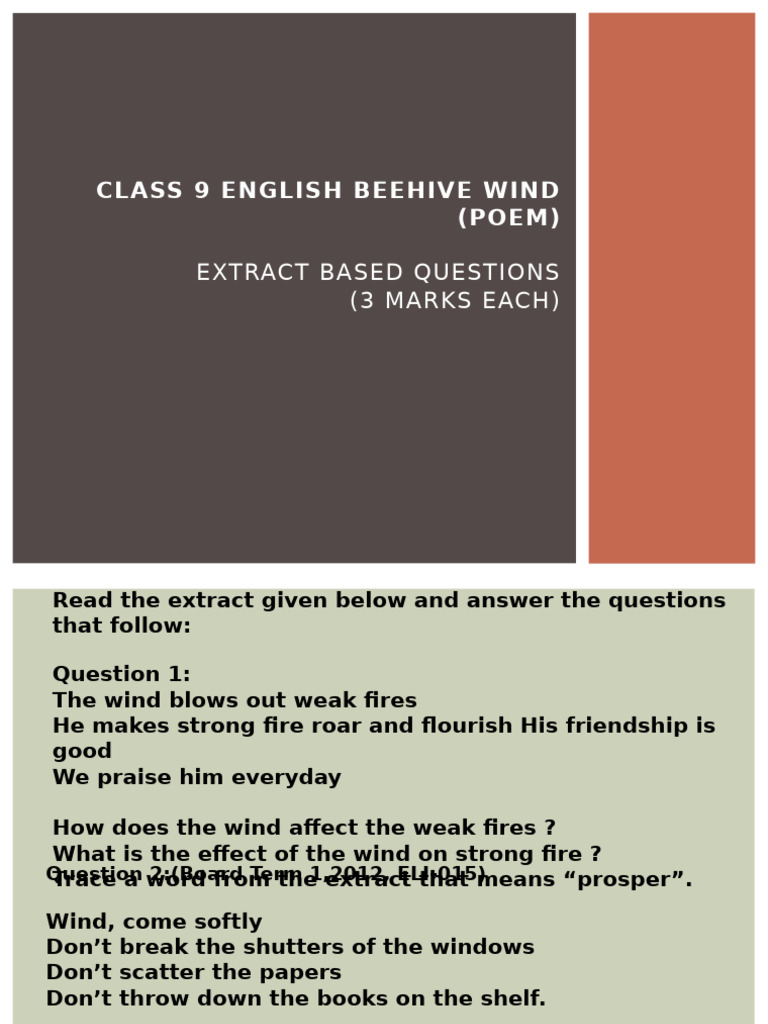 Class 9 English Beehive Wind (Poem) | PDF | Poetry