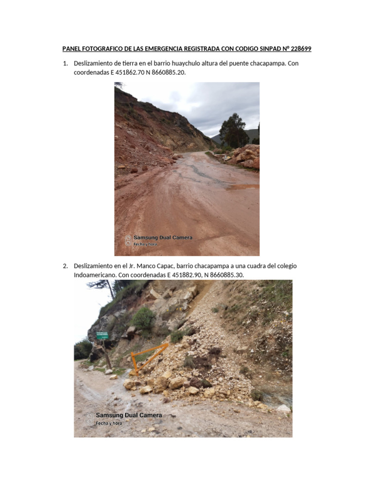 Panel Fotografico de Las Emergencia Registrada Con Codigo Sinpad N ...