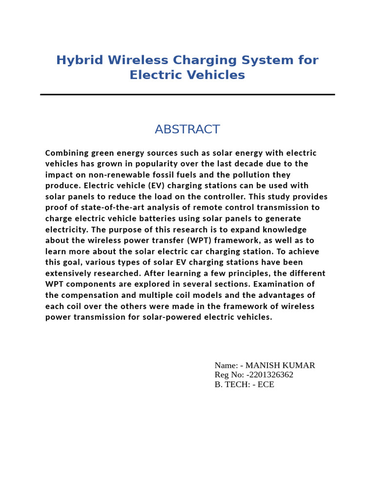 Hybrid Wireless Charging System For Electric Vehicles | PDF