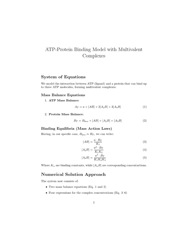 ATP-Protein Binding Model Equations | PDF