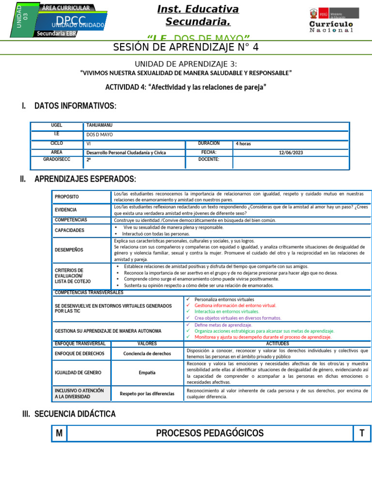 2º DPCC - Ses 4 Uni 3 - Sem 04 | PDF | Aprendizaje | Amistad