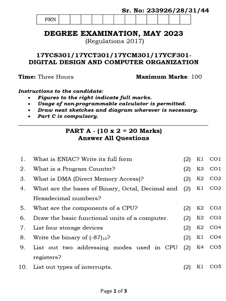 233926.28.31.44 17ycf301 Digital Design and Computer Organization Set-3 | PDF | Central ...