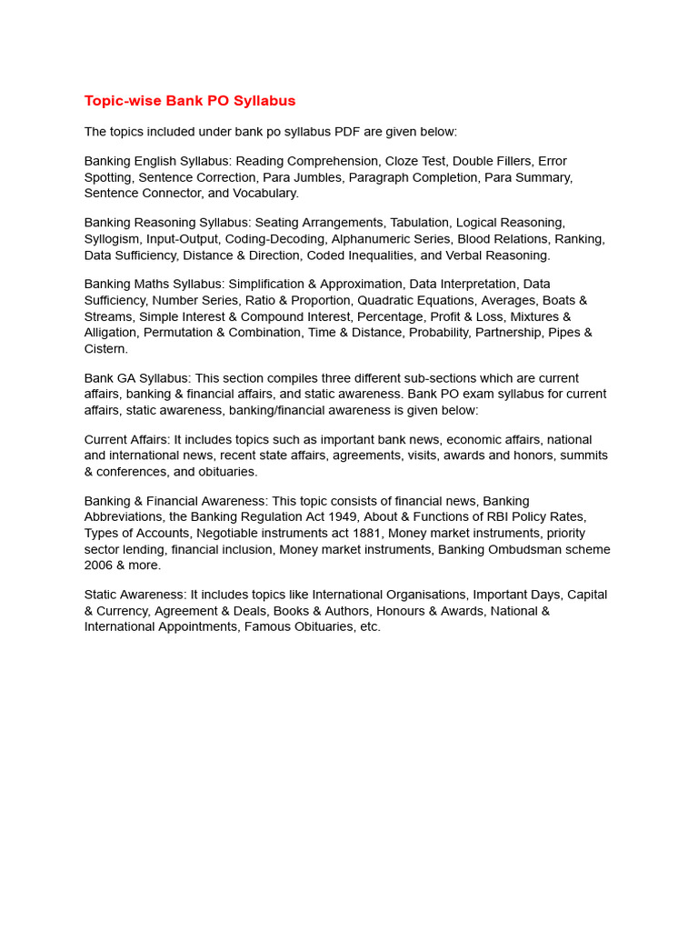 Bank Exam Syllabus | PDF