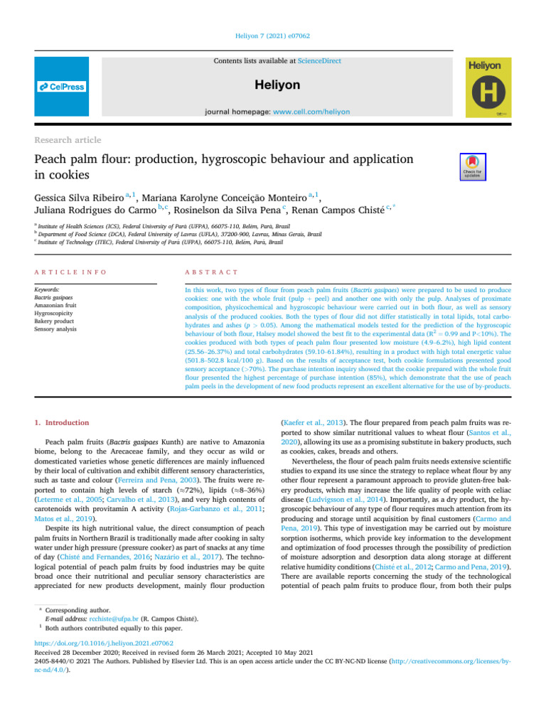 Peach Palm Flour Production Hygroscopic Behaviour | PDF | Adsorption