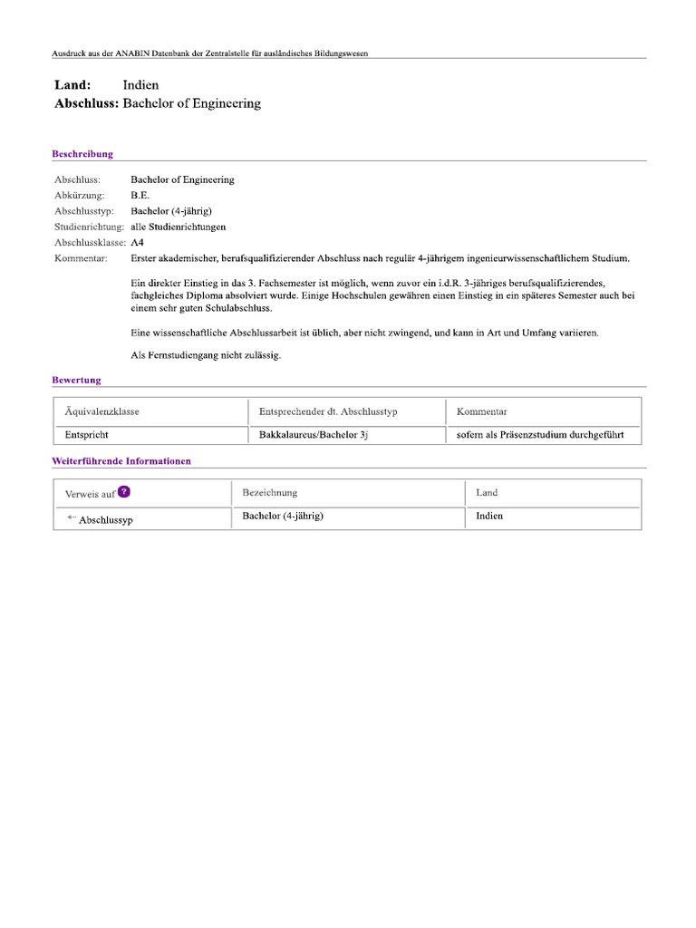 Anabin - Hochschuleabschlusse Annerkennung | PDF
