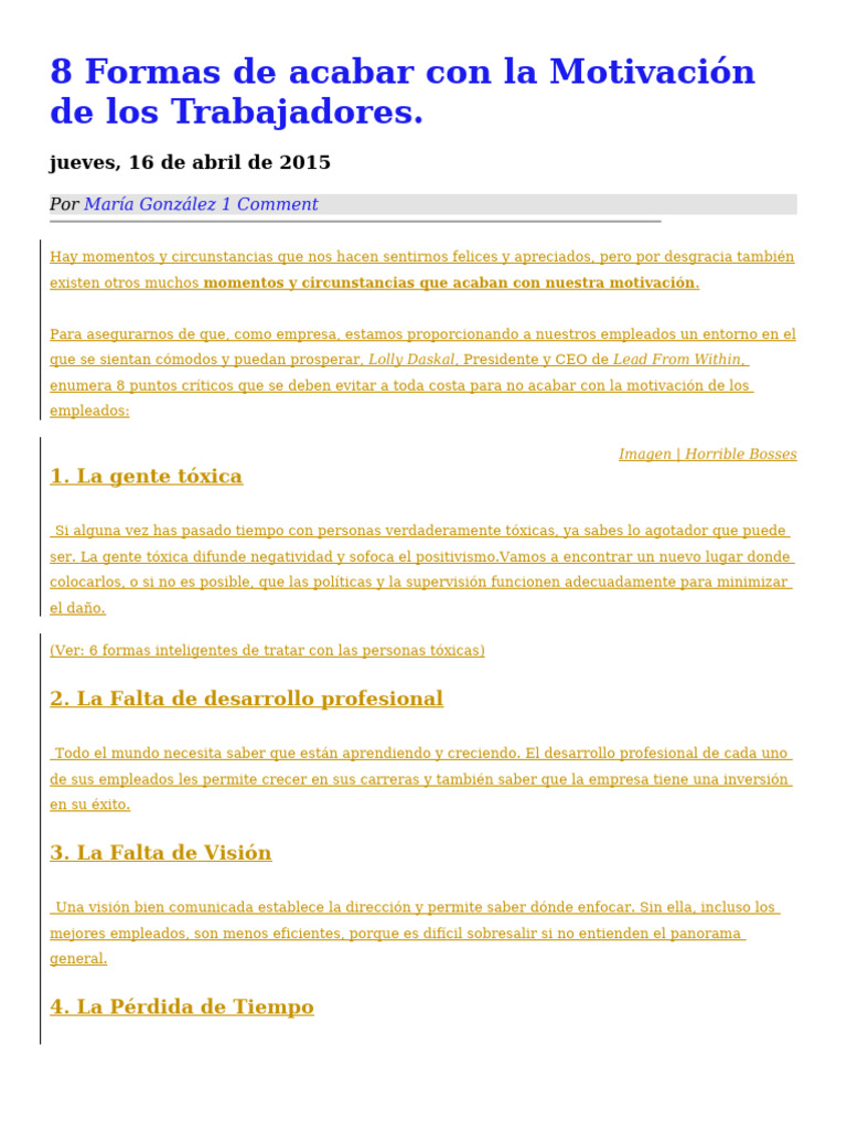 8 Formas de acabar con la Motivación de los Trabajadores | PDF