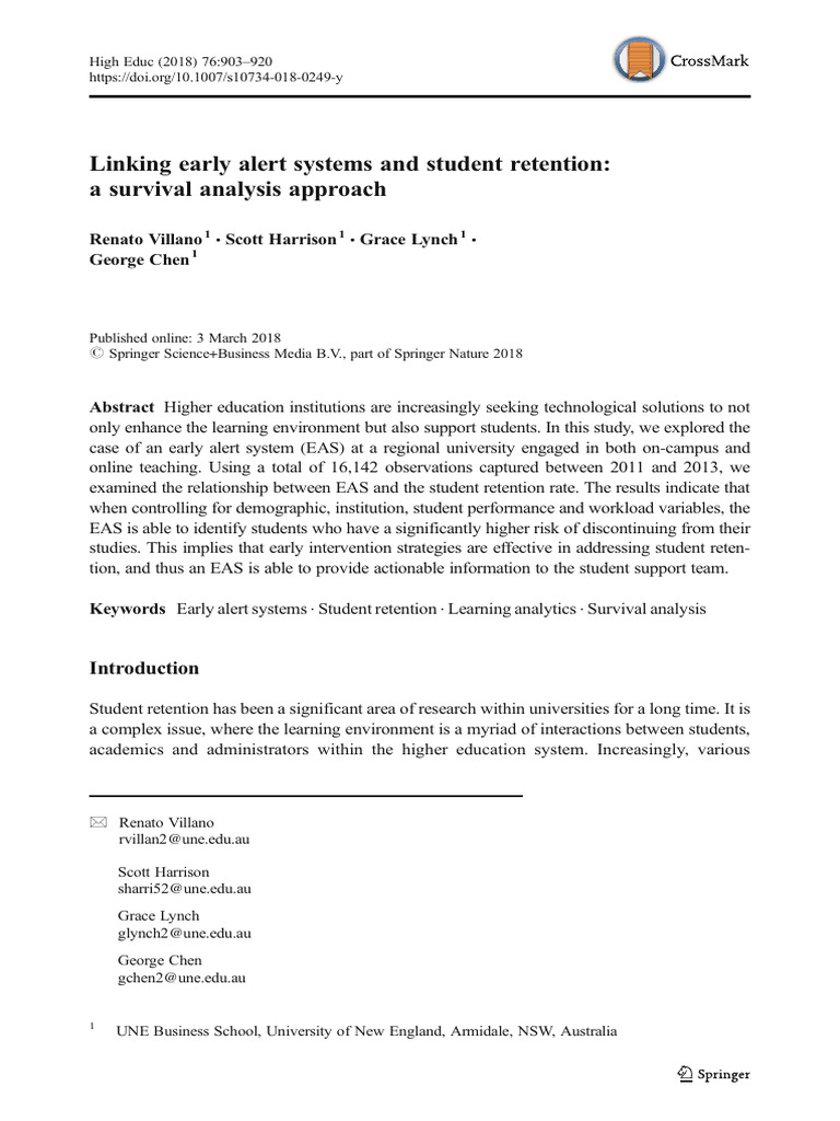 Linking Early Alert Systems and Student Retention A Survival Analysis ...