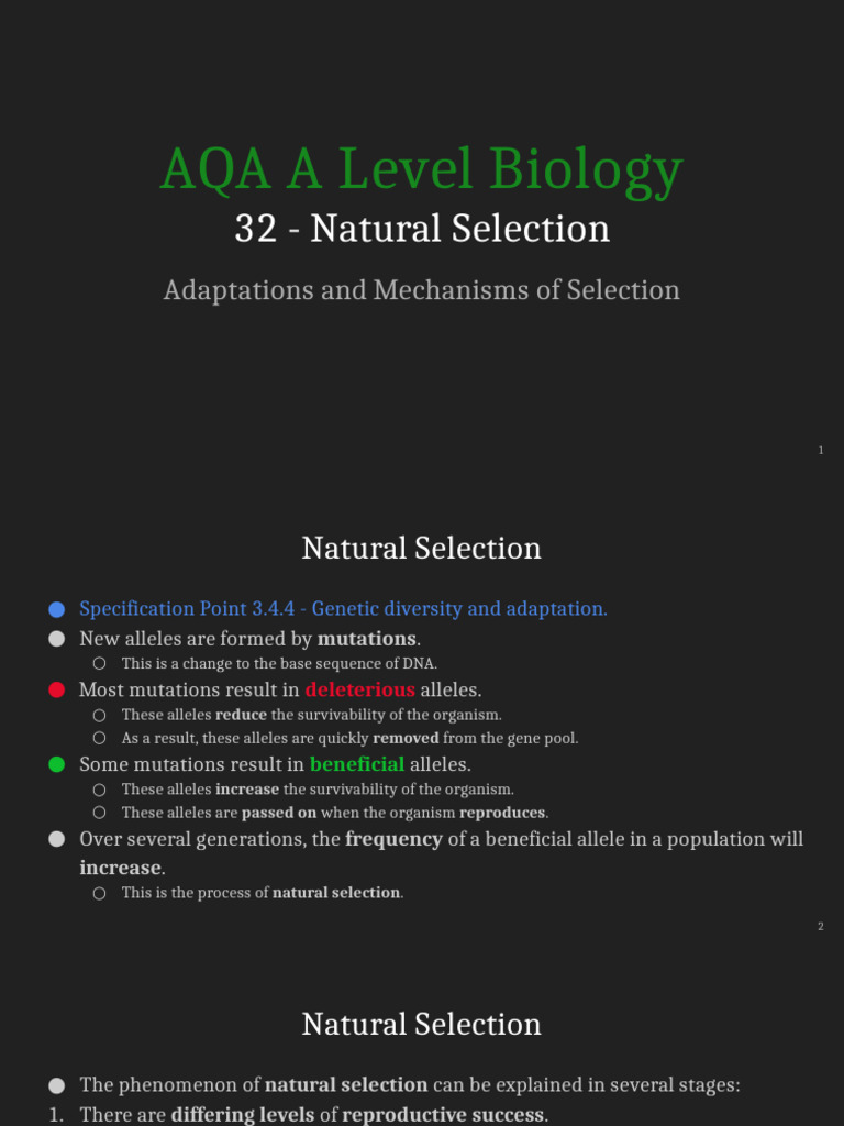 AQA A Level Biology Lecture 32 - Natural Selection | PDF | Natural ...