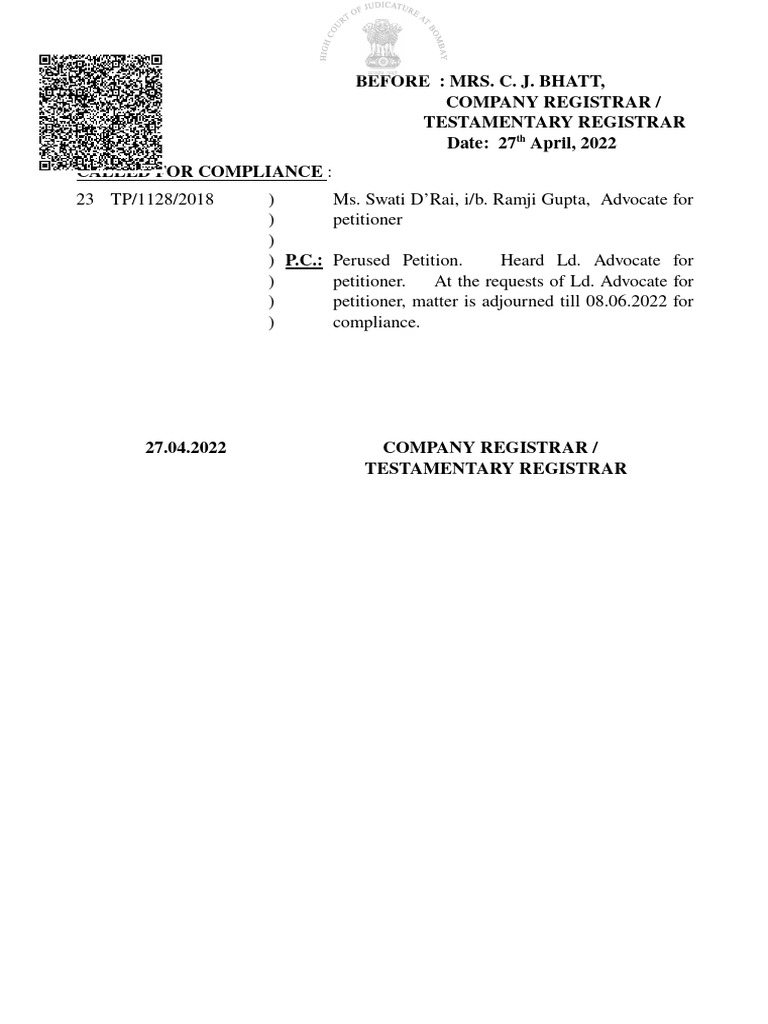 Compliance Hearing Adjournment Notice | PDF