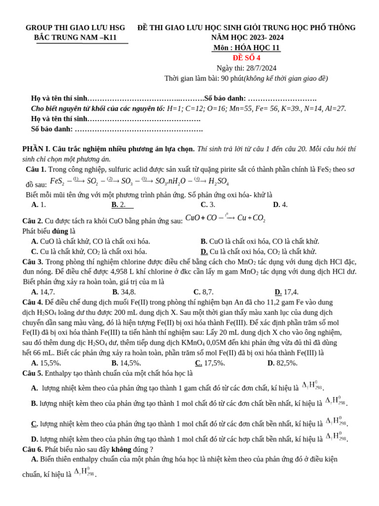 HSG 11 đề 4 | PDF