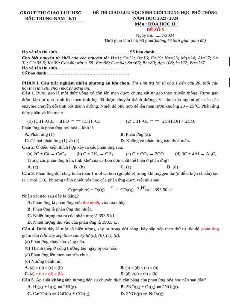 HSG 11 đề 5 | PDF