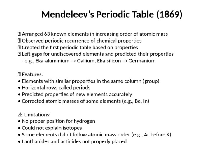 Mendeleev Periodic Table Slide | PDF