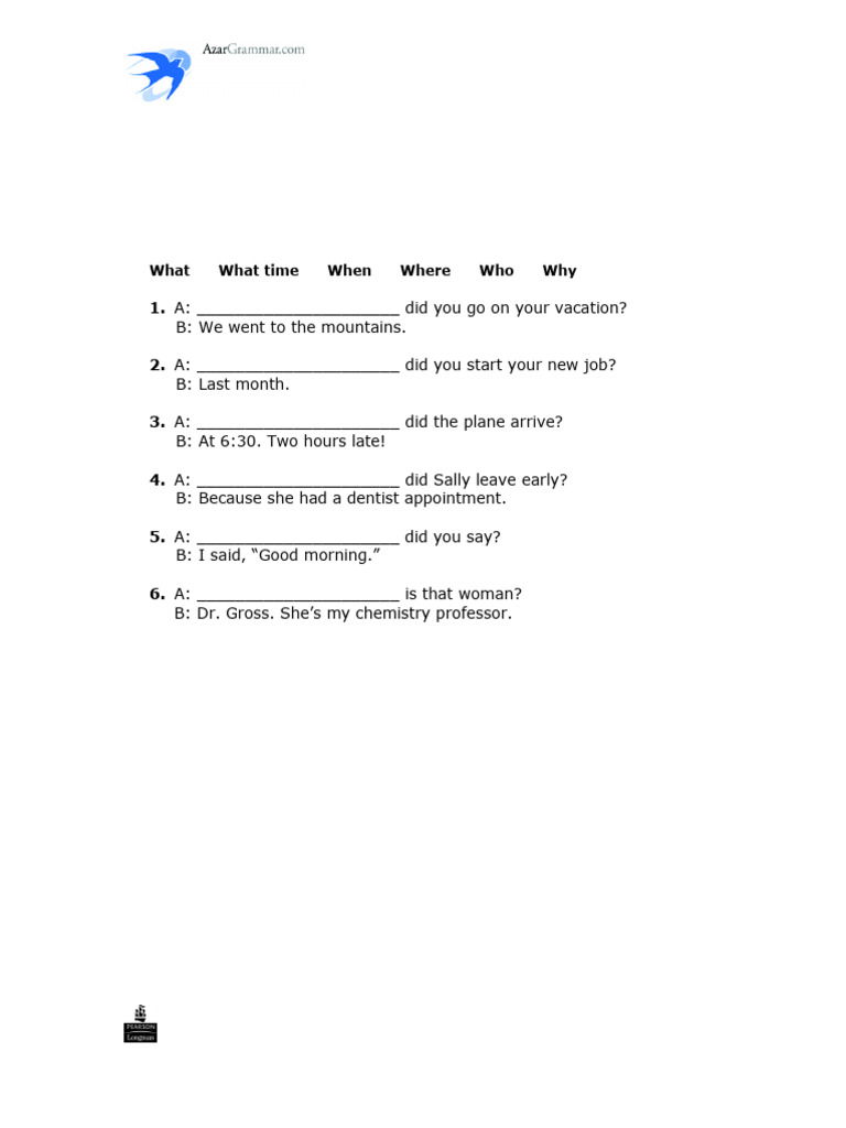 Betty Azar English Worksheets (Elementary) - Chapter 9 - Expressing ...