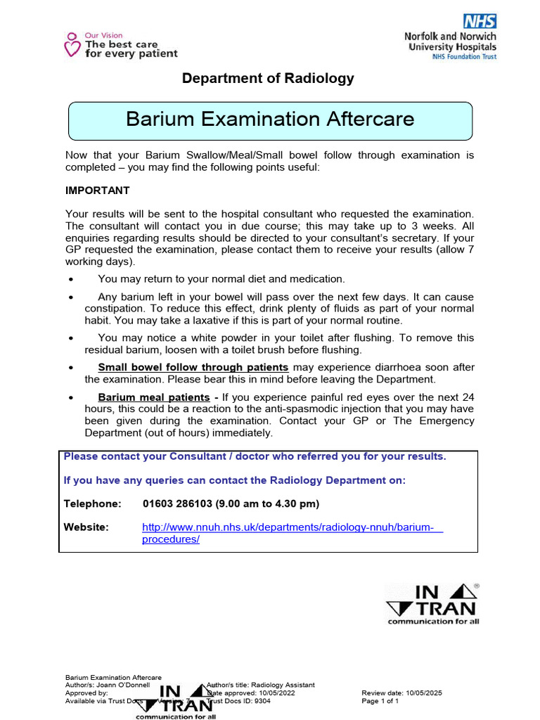 Barium Examination Aftercare Leaflet v7 | PDF