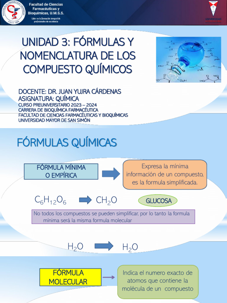 3 Fórmulas y Nomenclatura de Los Compuestos Químicos FCFB UMSS 2023 ...
