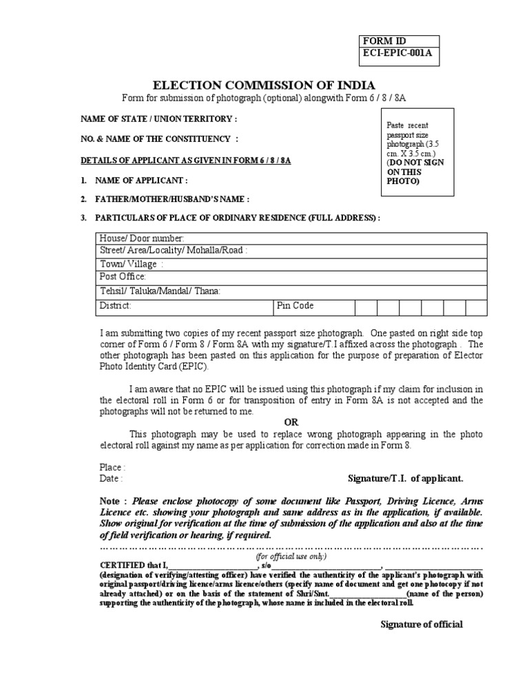Voter ID Application Form 8A Details | PDF