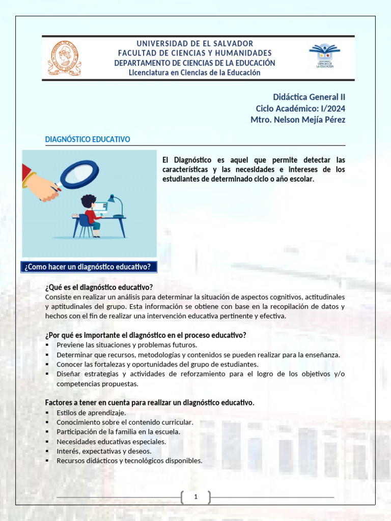 Guía para Elaborar El Diagnóstico Institucional y Del Aula. | PDF | Aprendizaje | Enseñando