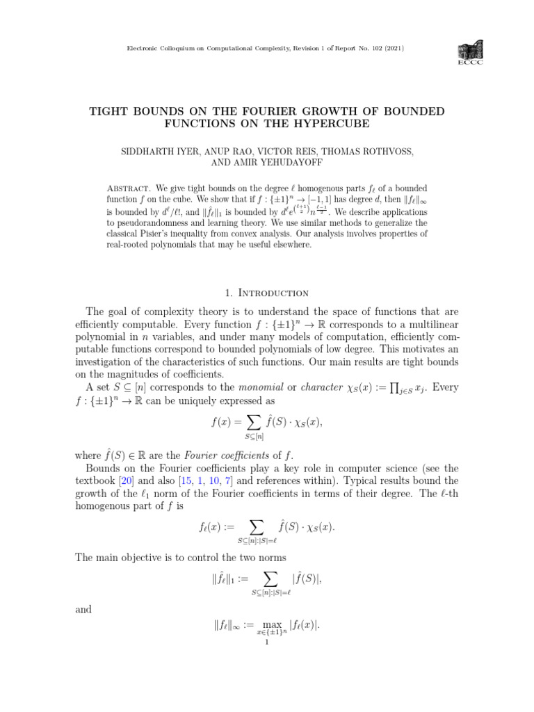 Fourier Growth Bounds for Bounded Functions | PDF | Polynomial ...
