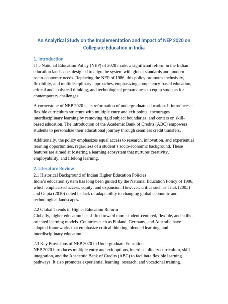 NEP 2020's Impact on Indian Higher Education | PDF | Qualitative ...