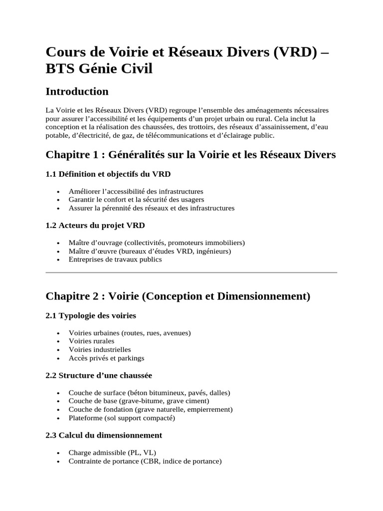 Cours sur la Voirie et Réseaux Divers | PDF | Assainissement ...