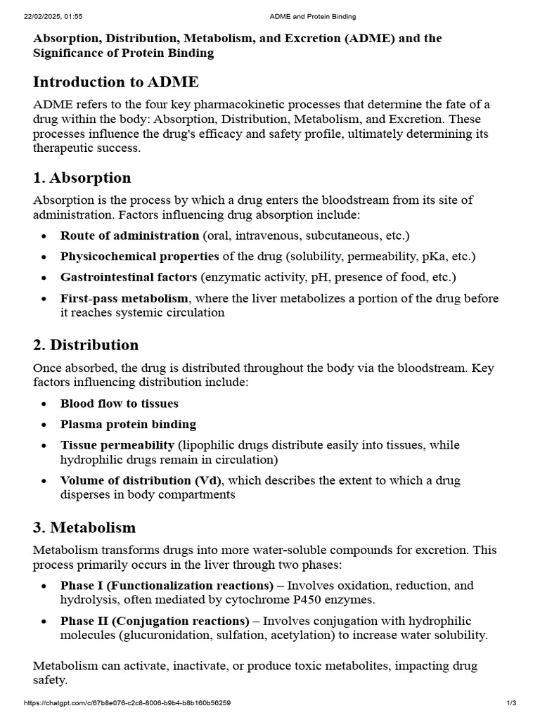 ADME and Protein Binding | PDF | Drug Metabolism | Pharmacokinetics