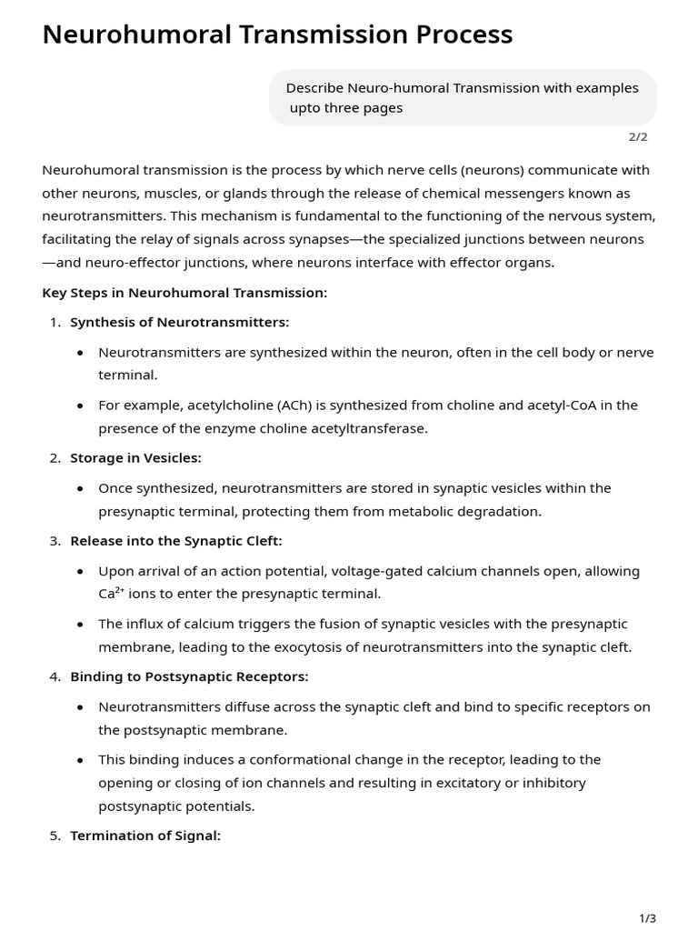 Neurohumoral Transmission Explained | PDF | Chemical Synapse ...