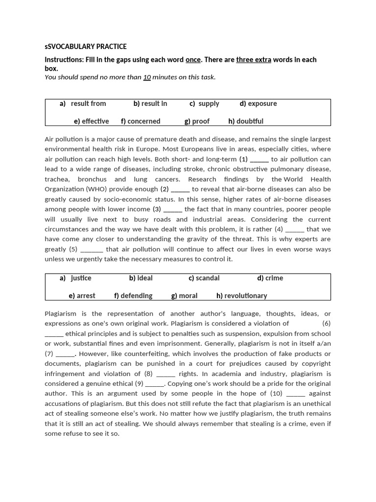 Extra Vocabulary Practice With Key | PDF | Plagiarism | Air Pollution