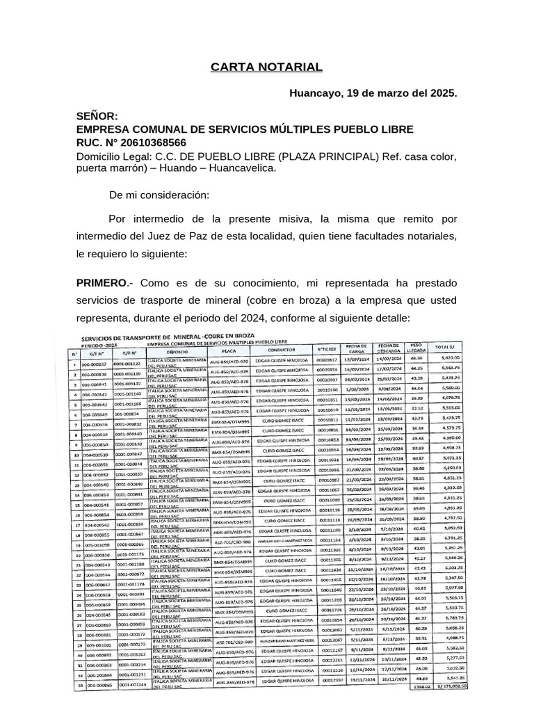 Requerimiento de Pago por Deuda Notarial | PDF