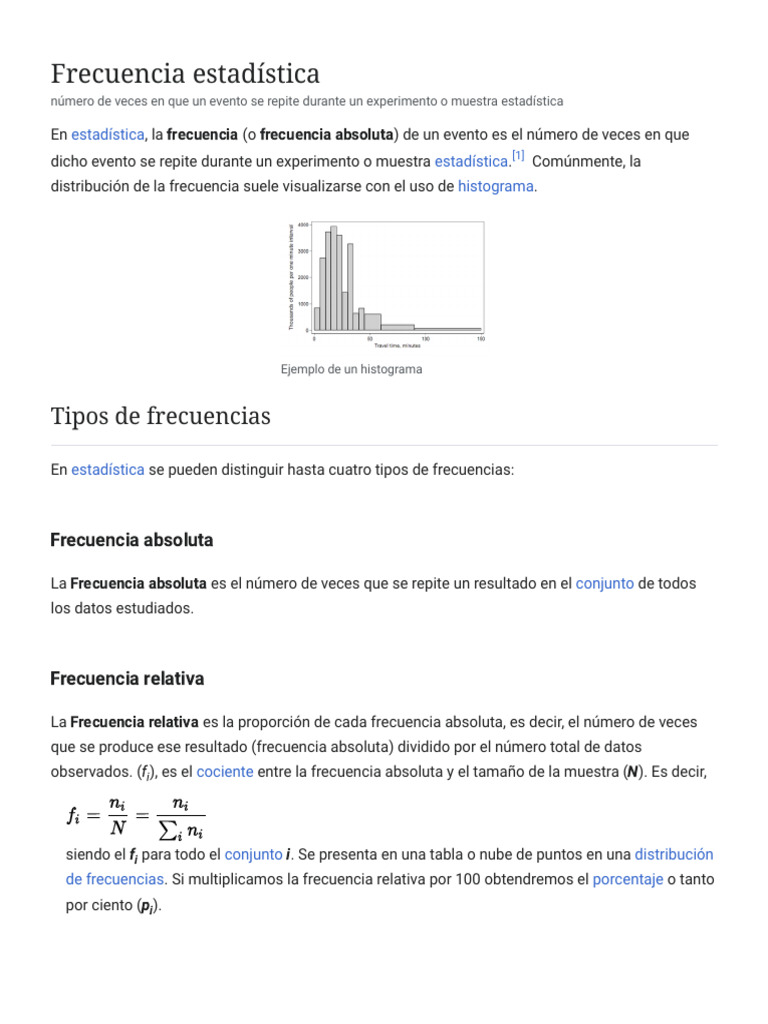 Frecuencia Estadística - Wikipedia, La Enciclopedia Libre | PDF