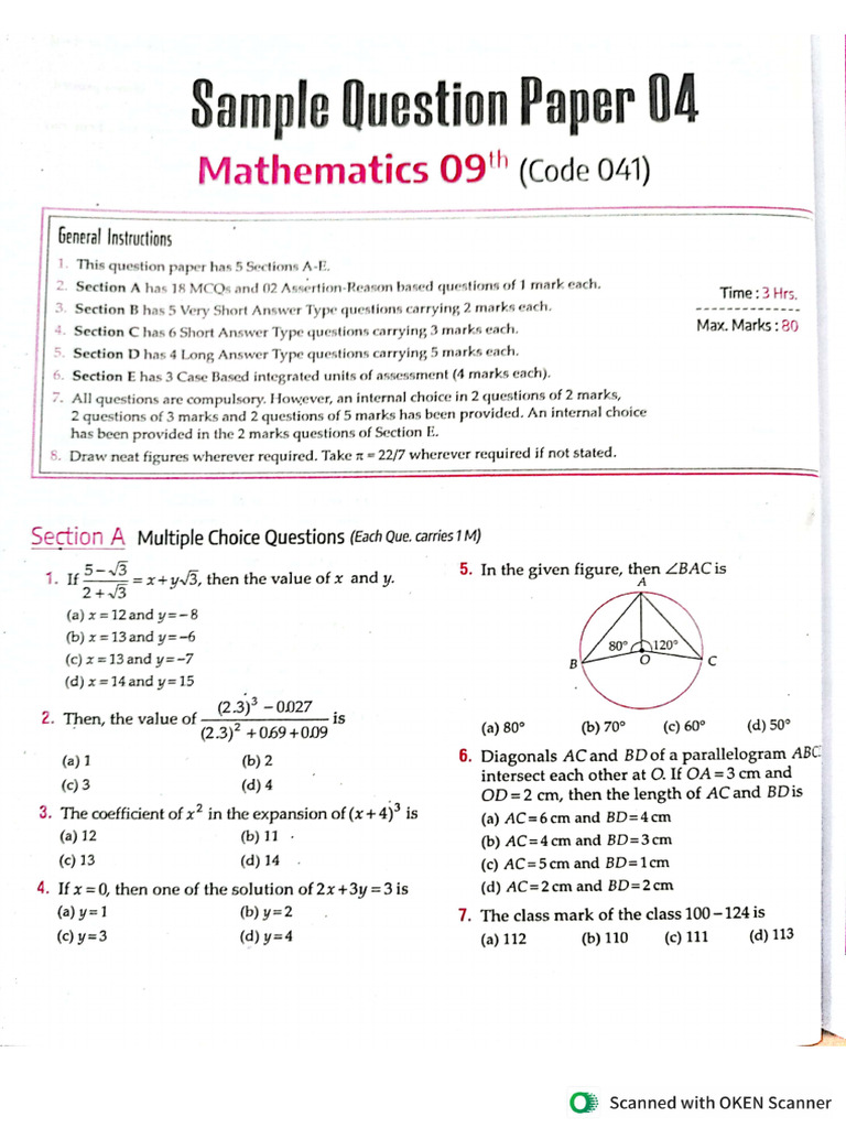 Sample Paper 4 Maths | PDF