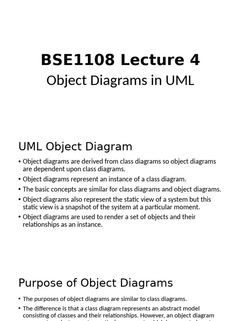 Bse1108 Lecture Four Uml Object Diagrams Pdf System Unified Modeling Language
