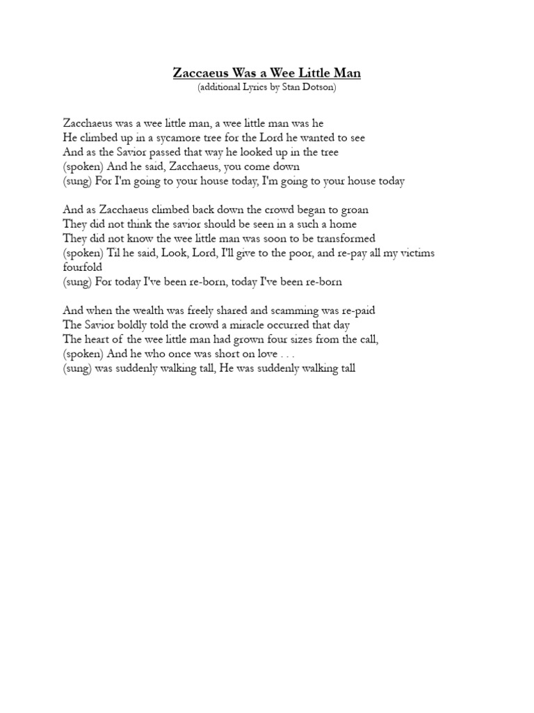 Zacchaeus Was A Wee Little Man | PDF