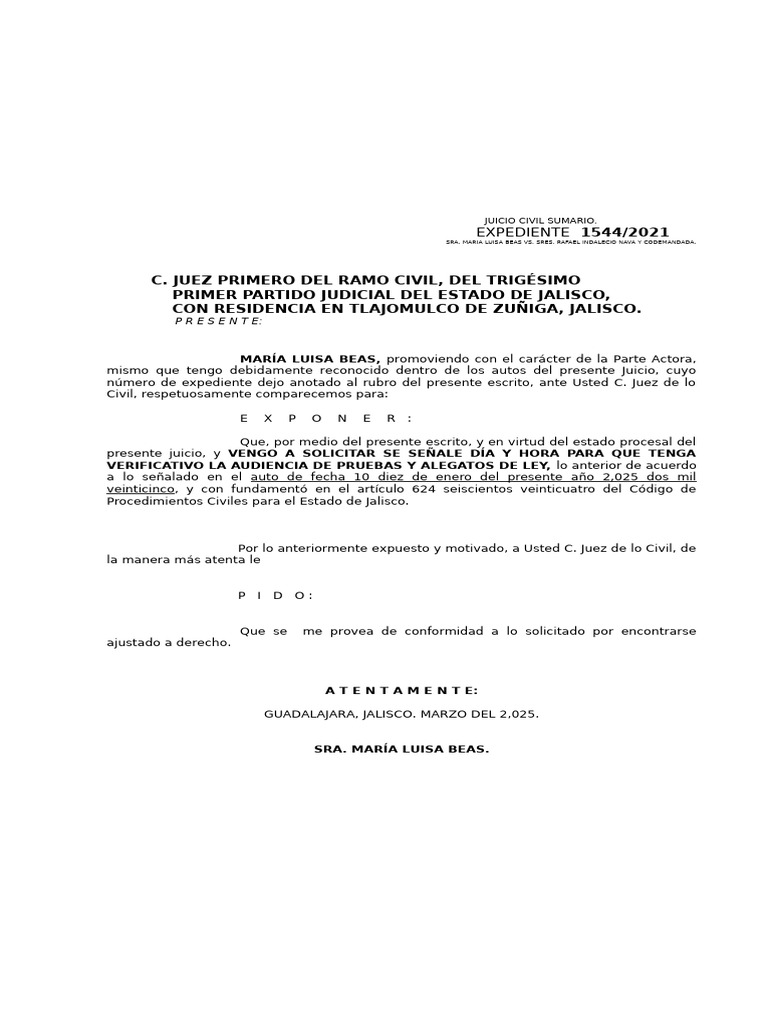 Audiencia Pruebas y Alegatos Beas | PDF